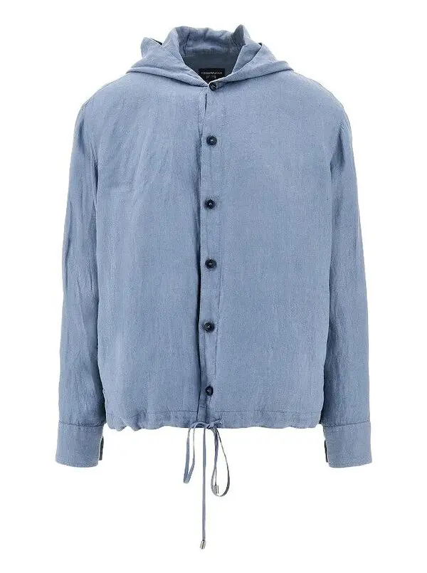 Emporio Armani Linen Hooded Blouson Jacket - Blue