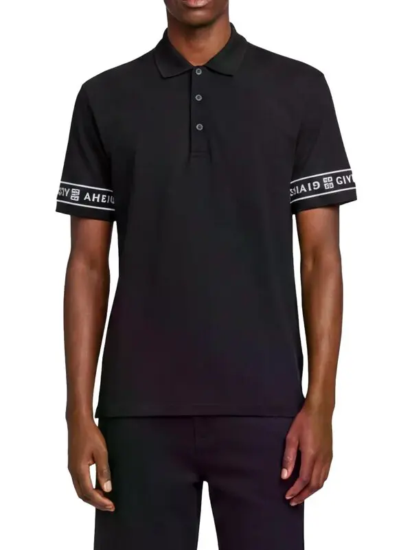 Givenchy Logo Tape Pique Knit Polo Shirt - Black