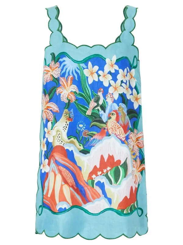 Farm Rio Garden Of Life Floral Print Linen Mini Dress - Multi
