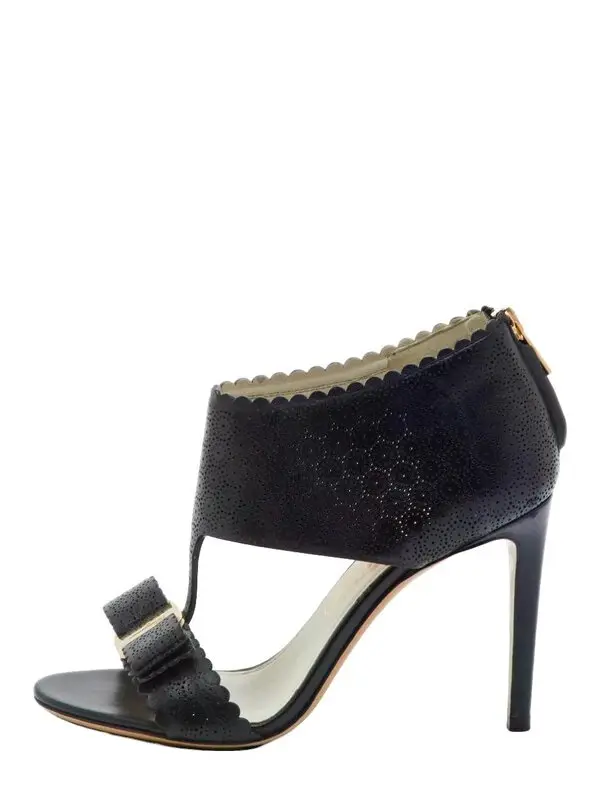 FERRAGAMO Vara Bow Perforated Heeled Sandals - Black