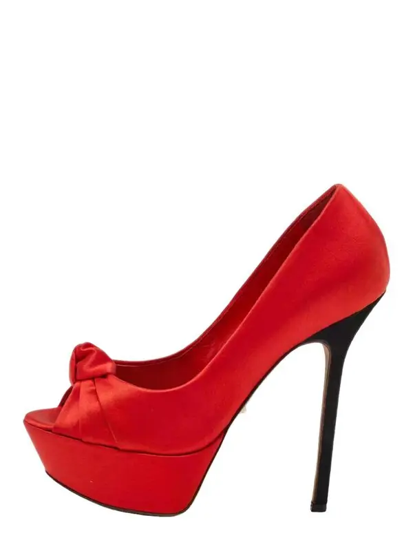 SERGIO ROSSI Satin Knot Peep-toe Pumps - Red