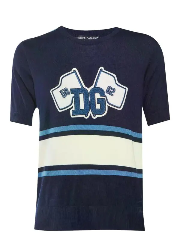 Dolce & Gabbana Striped Dg Logo Sweater - Blue