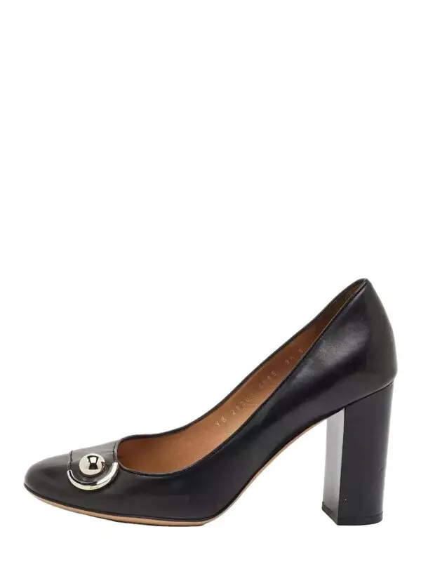 FERRAGAMO Leather Block Heel Pumps With Silver-tone Orb Embellishment - Black