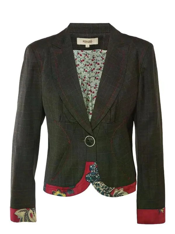 Kenzo Wool Blazer With Contrast Detailing - Grey