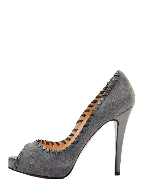 CHRISTIAN LOUBOUTIN Very Privé Whipstitch Peep-toe Platform Heels - Grey