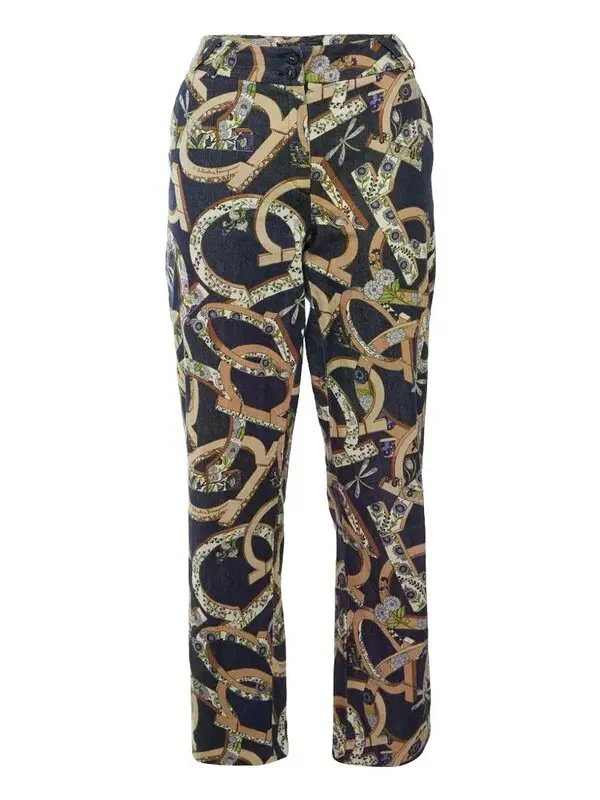 FERRAGAMO Gancini Print Trousers - Blue