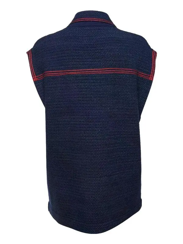 Sandro Sleeveless Jacket With Contrast Stitching - Blue
