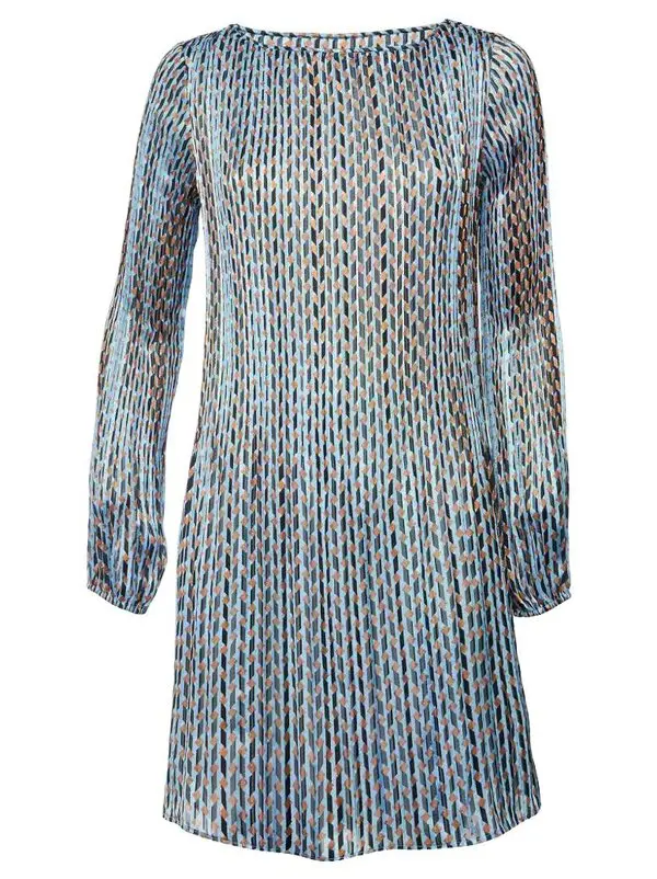 Maje Plissé Geometric-print Dress - Blue