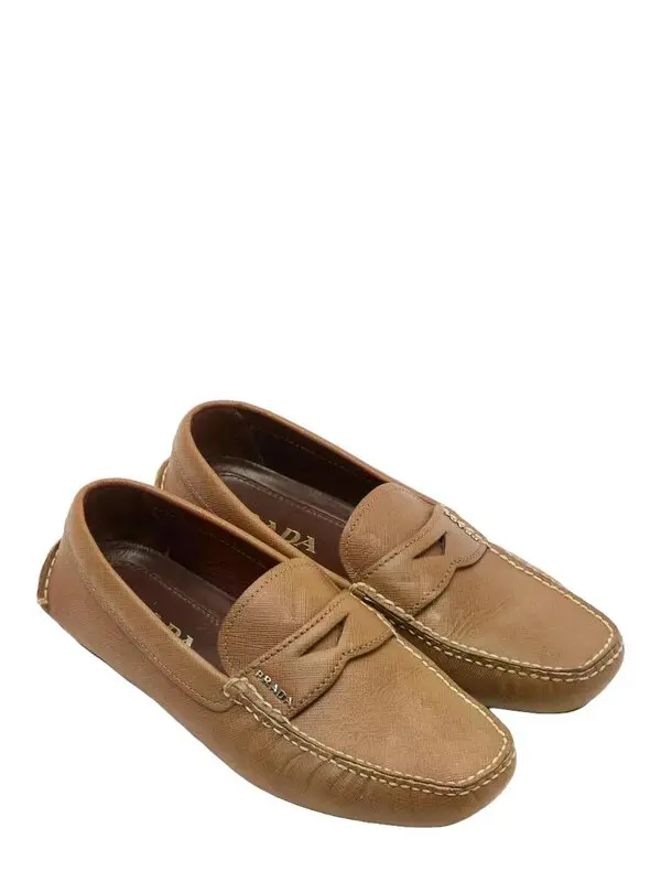 Prada Saffiano Leather Loafers - Brown