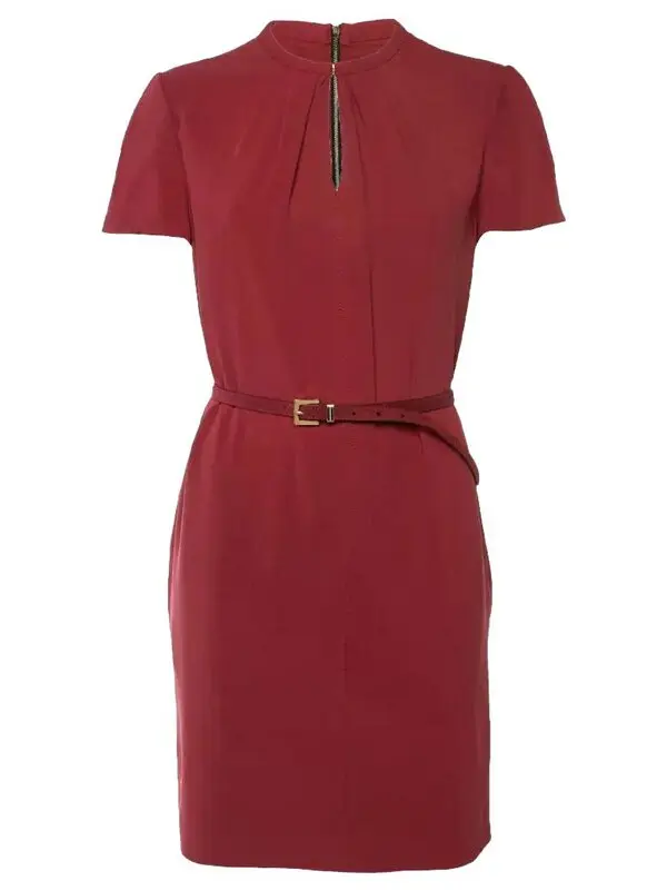 Burberry Belted Crepe Mini Dress - Red