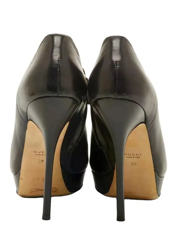 Gucci Leather Peep Toe Platform Ankle Boots - Black