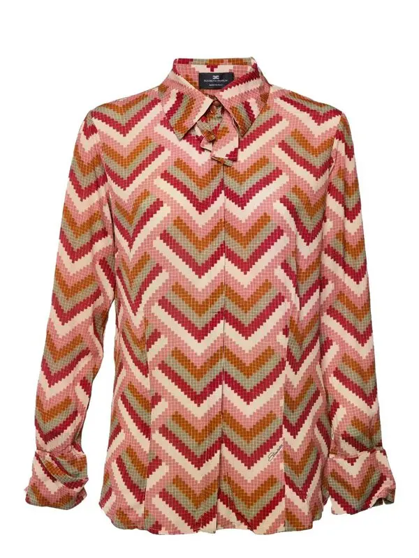 Elisabetta Franchi Chevron Print Crepe Shirt - Red