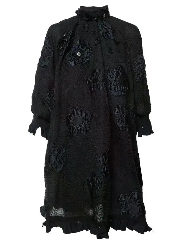 Fendi Textured Dress With Floral Appliqu - Black