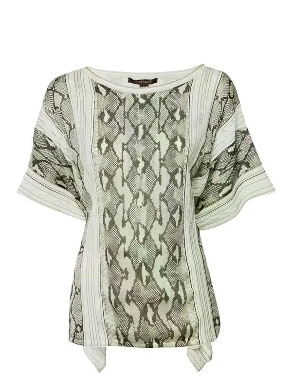 Roberto Cavalli Snake-print Silk Panel Tunic Top - Neutrals