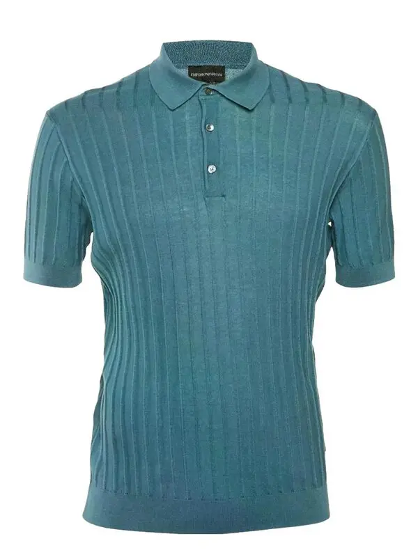 Emporio Armani Ribbed-knit Wool-blend Polo Shirt - Blue
