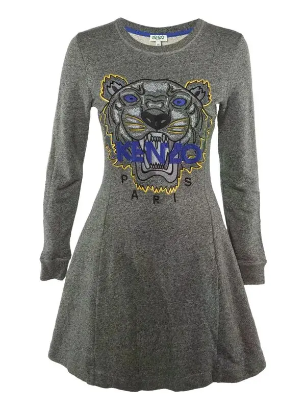 Kenzo Embroidered Crew Neck Sweater Dress - Grey