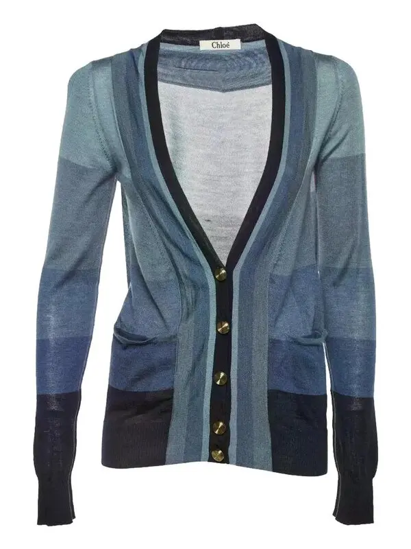 Chloé Striped Button-front Cardigan - Blue
