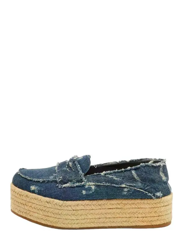 Miu Miu Distressed Denim Platform Espadrille Loafers - Blue