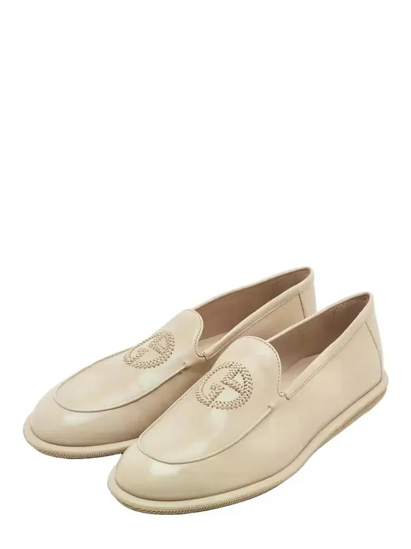 Giorgio Armani Embroidered Logo Leather Loafers - Neutrals