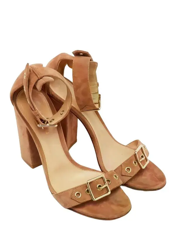 GIANVITO ROSSI Beige Suede Buckle Ankle Strap Sandals - Neutrals