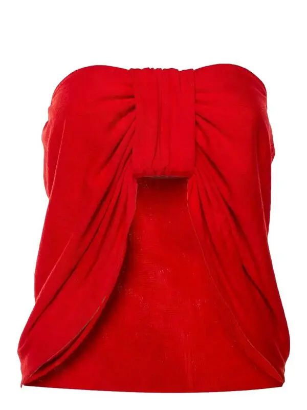 Moschino Strapless Bow Detail Knit Top - Red