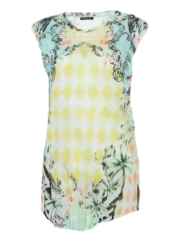 Balmain Linen Floral Print Tank Top - Yellow