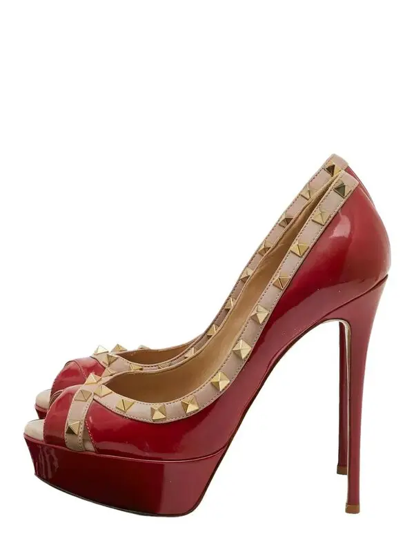 Valentino Garavani Rockstud Peep Toe Platform Pumps - Red