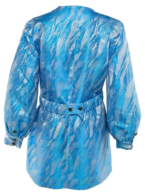 GANNI Jacquard Puffed-sleeve Mini Dress - Blue