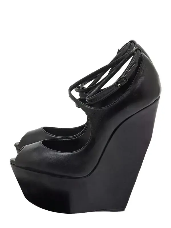 Casadei Leather Platform Wedge Pumps - Black