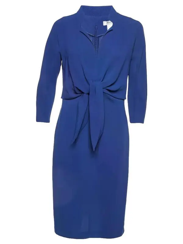 Max Mara V-neck Crepe Tie-up Dress - Blue
