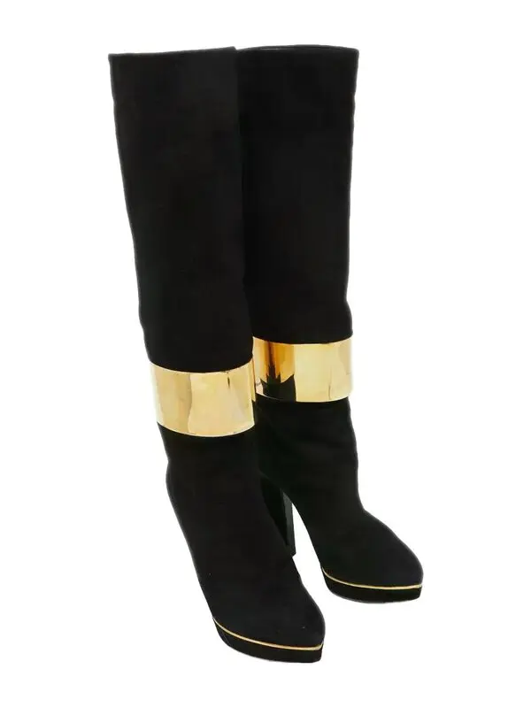 SERGIO ROSSI Suede Boots With Metal Cuff - Black