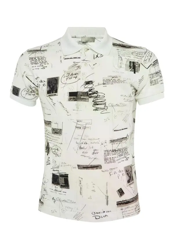 Dior Scrapbook-print Cotton Polo Shirt - Neutrals
