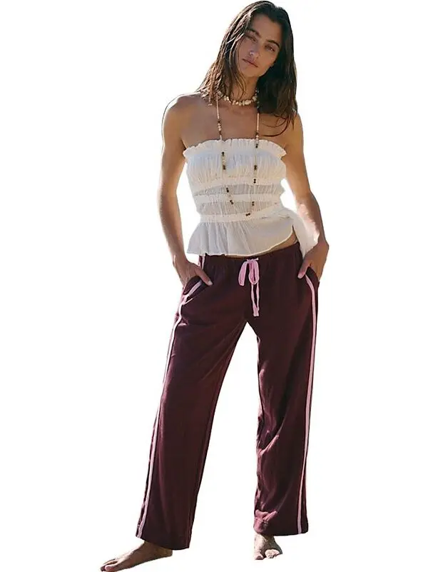 Free People Starlit Roads Pants With Contrast Stripe Detailing - Chocolate Lilac Combo