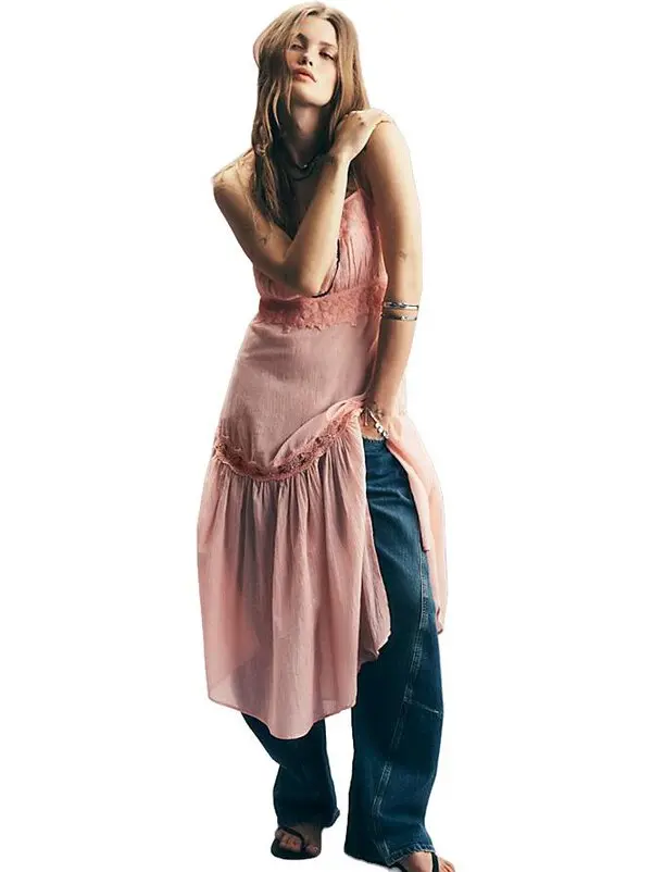 Free People Intimately Key To My Heart Midi Slip Dress - Gossamer Pink
