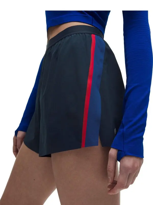 Lululemon High-rise Split Short 3 Running Shorts - True Navy/clubhouse Blue/oxford Red