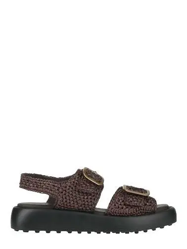 TOD'S Raffia Flatform Sandals With Buckle Fastening - Brown
