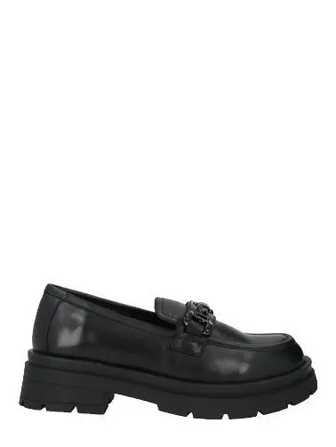 TOSCA BLU Leather Loafers With Chain Detailing And Lug Sole - Black