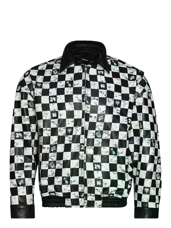 NAHMIAS Checkerboard Print Leather Jacket - Black