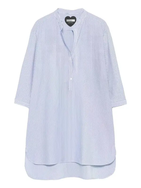 RRD Vertical Stripe Band Collar Shirt - Blue