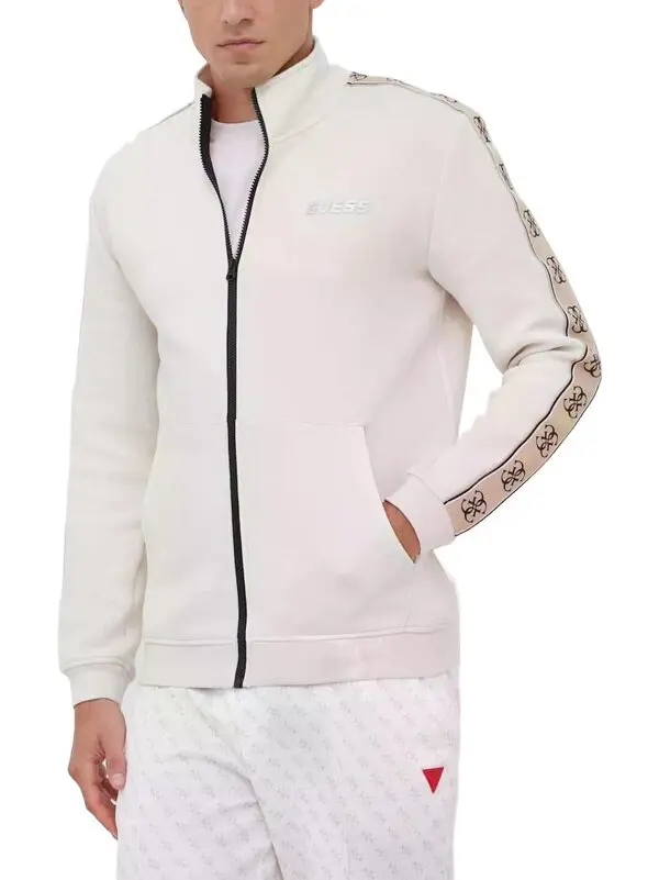 Guess Logo Tape Zip Up Sweatshirt - Neutrals
