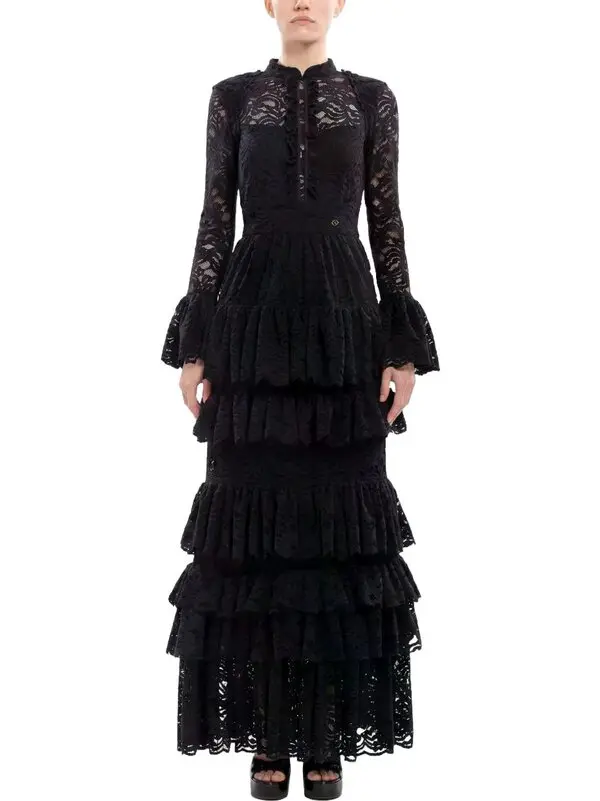 SAIID KOBEISY Lace Pattern Ruffled Maxi Dress - Black