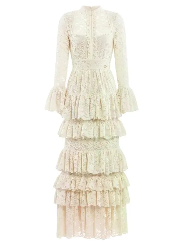 SAIID KOBEISY Ruffled Lace Maxi Dress - Neutrals