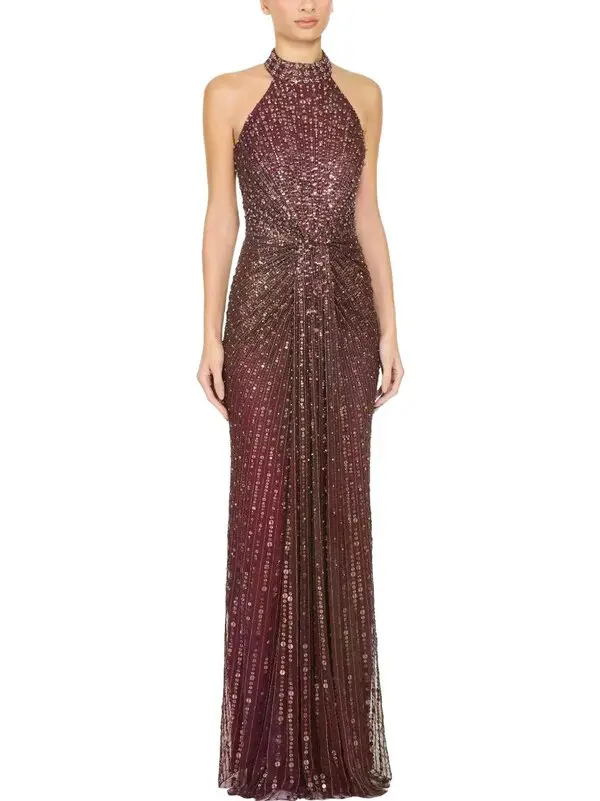 Jenny Packham Embellished Halterneck Gown - Grey