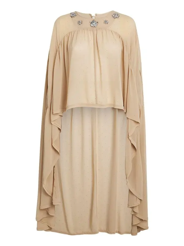 Maje Embellished Chiffon Cape Top - Beige