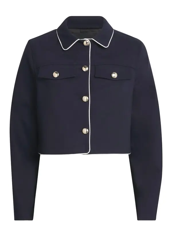 Maje Cropped Jacket With Gold-tone Buttons And Contrast Trim - Blue