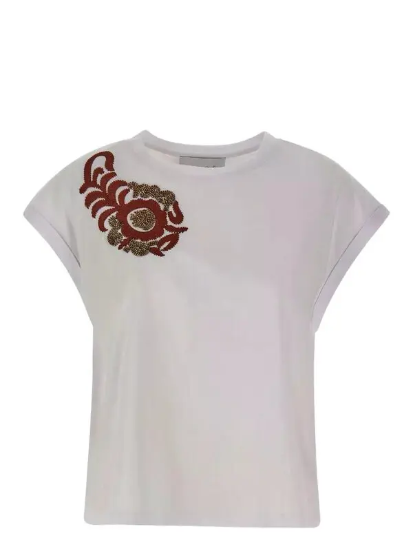 KAOS Floral Embroidered Sequin Embellished T-shirt - White
