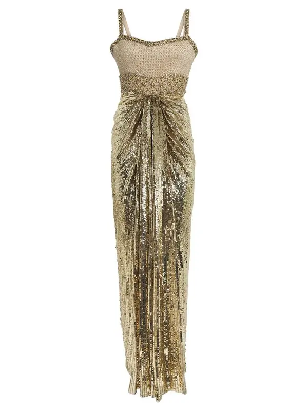 Jenny Packham Embellished Column Gown - Gold