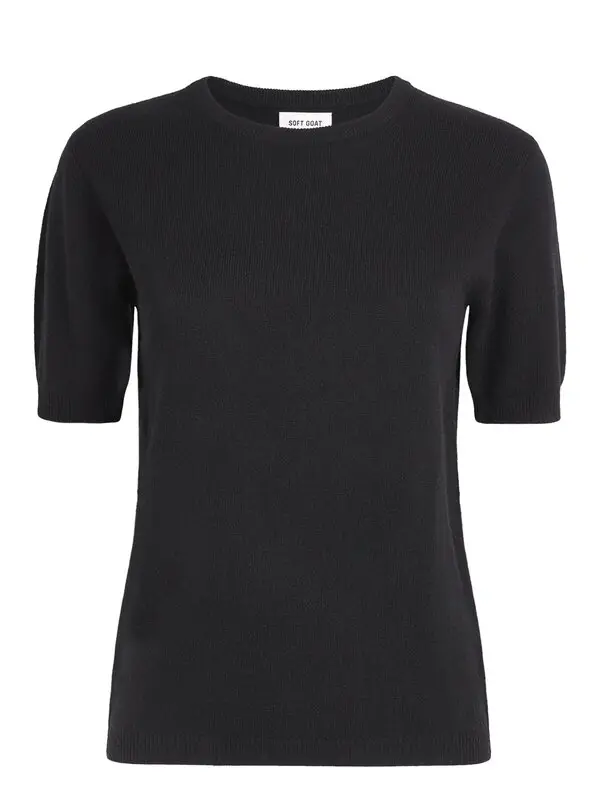 Soft Goat Cashmere Short Sleeve Sweater - Black