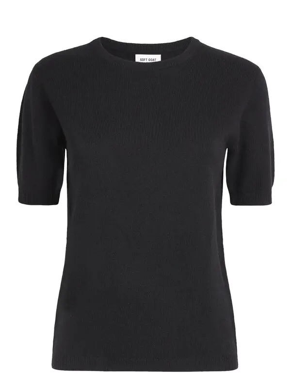 Soft Goat Cashmere Short Sleeve Sweater - Black