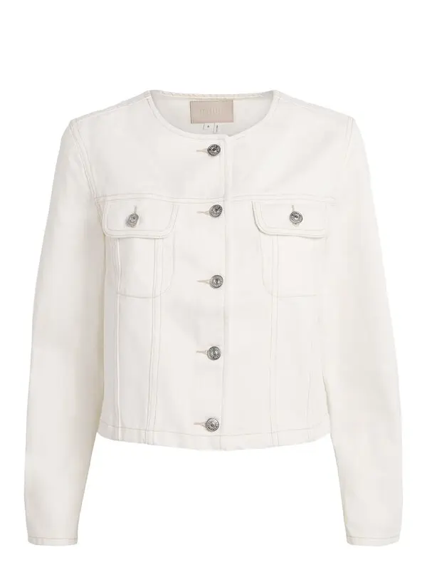 Paige Cropped Dean Denim Jacket - Ivory